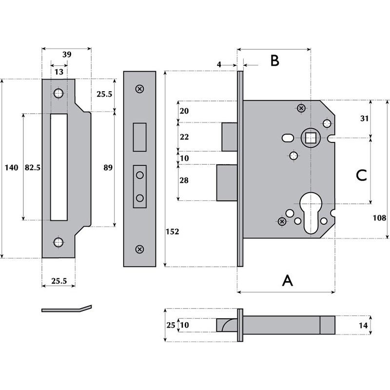 Imperial-G7000 Euro Sash Lock Case - 4 inch/82mm Backset